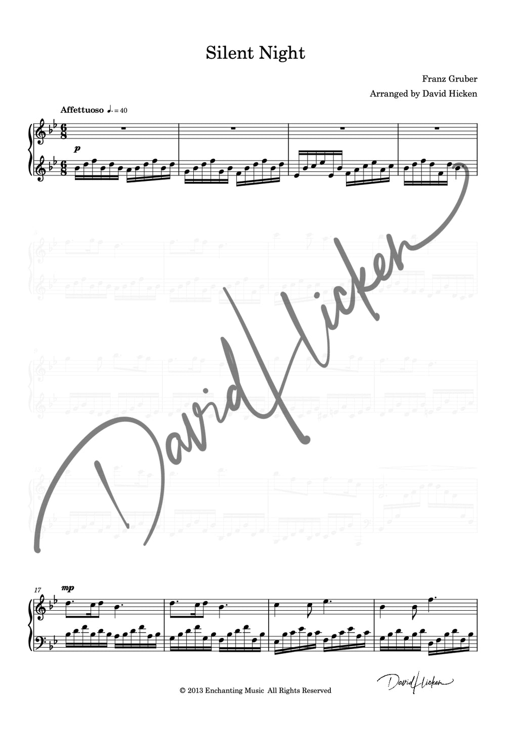 "Silent Night" - Piano Sheet Music – David Hicken | Composer