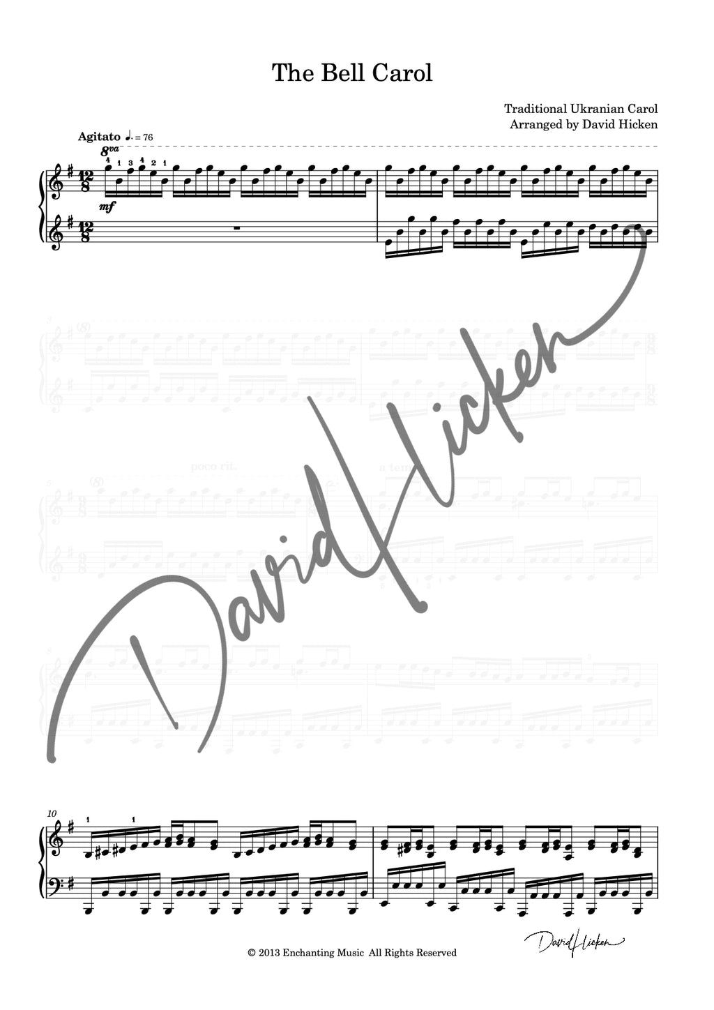 "Carol of the Bells" - Sheet Music for Piano – David Hicken | Composer