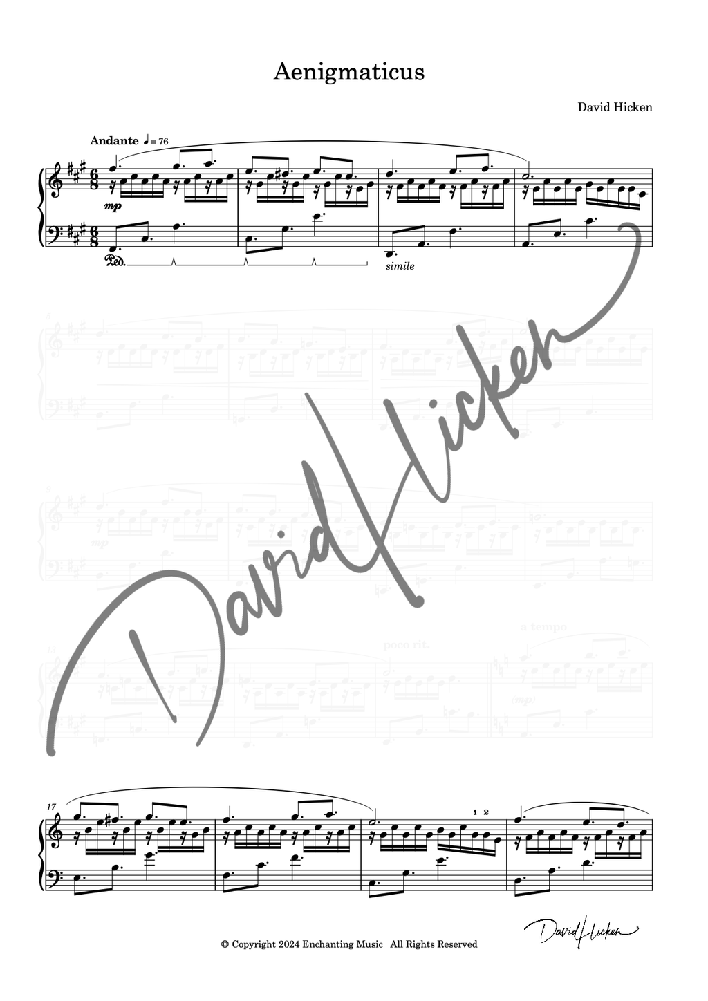 "Aenigmaticus" by David Hicken - Sheet Music for Piano – David Hicken Music