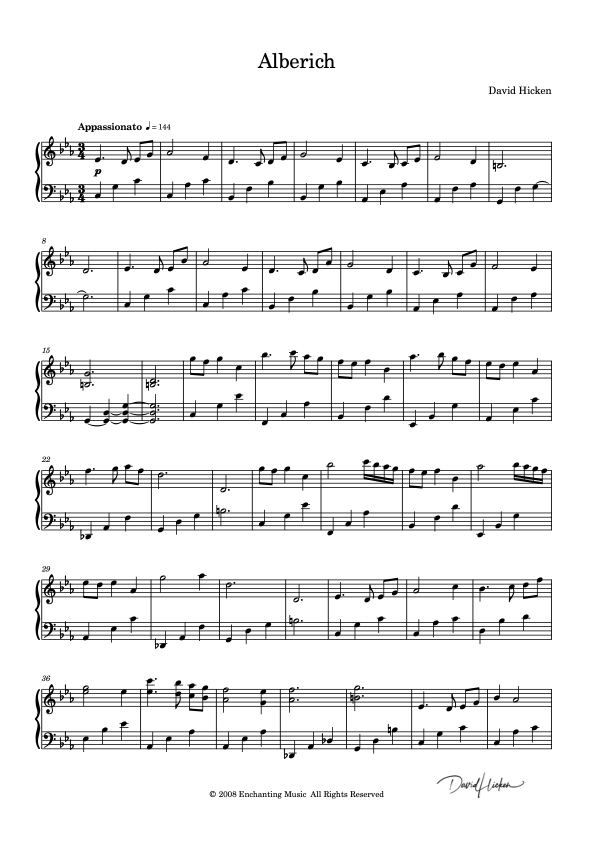 "Alberich" by David Hicken - Sheet Music for Piano – David Hicken Music