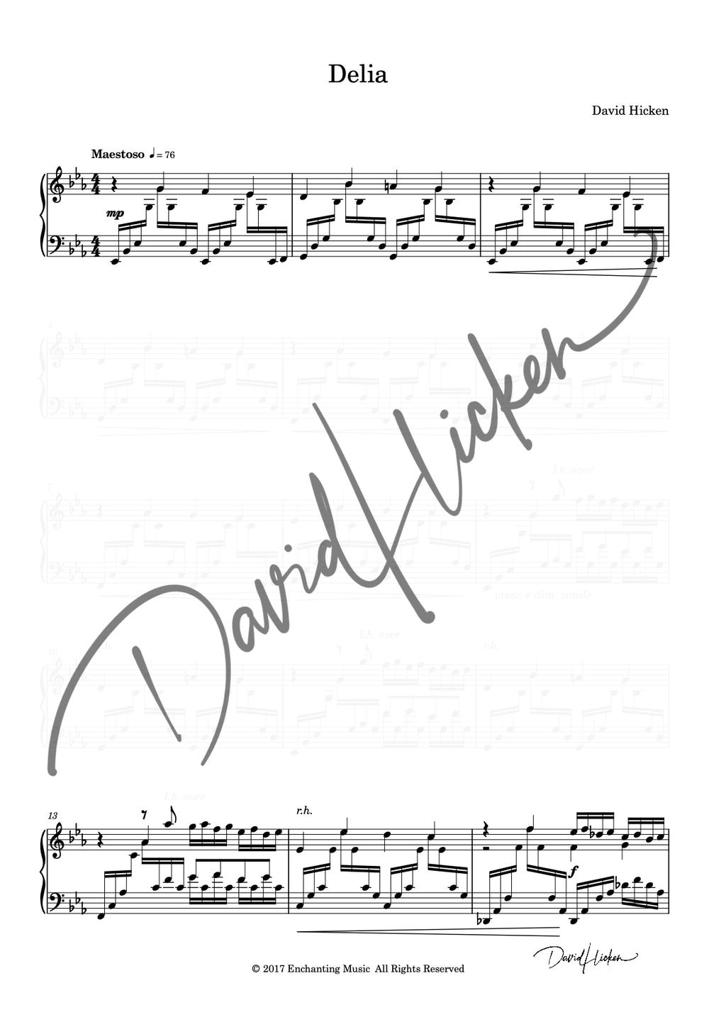 "Delia" by David Hicken - Sheet Music for Piano – David Hicken Music
