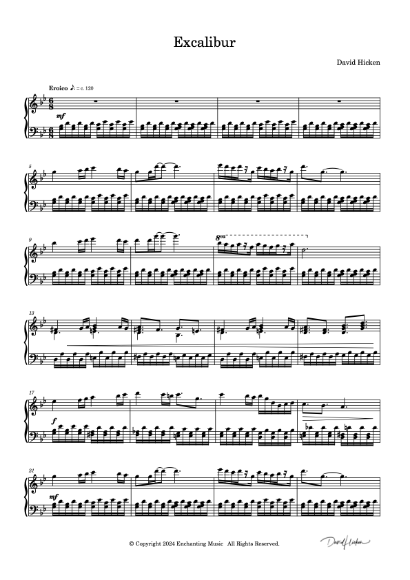 Excalibur – Piano Sheet Music in G Minor | Advanced – David Hicken Music