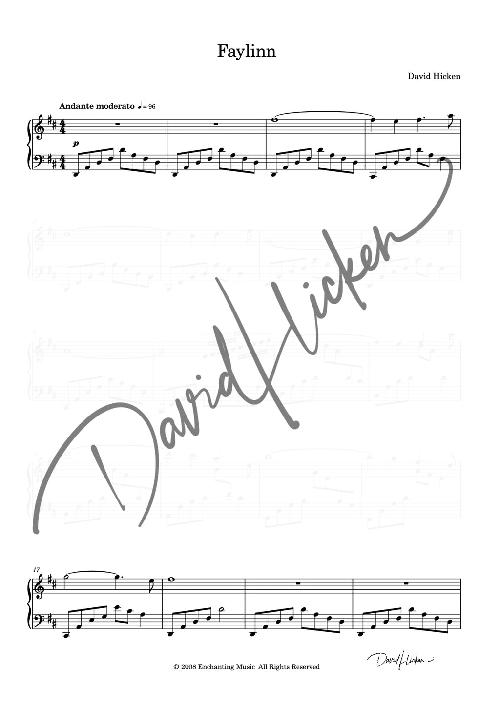 "Faylinn" by David Hicken - Sheet Music for Piano – David Hicken Music