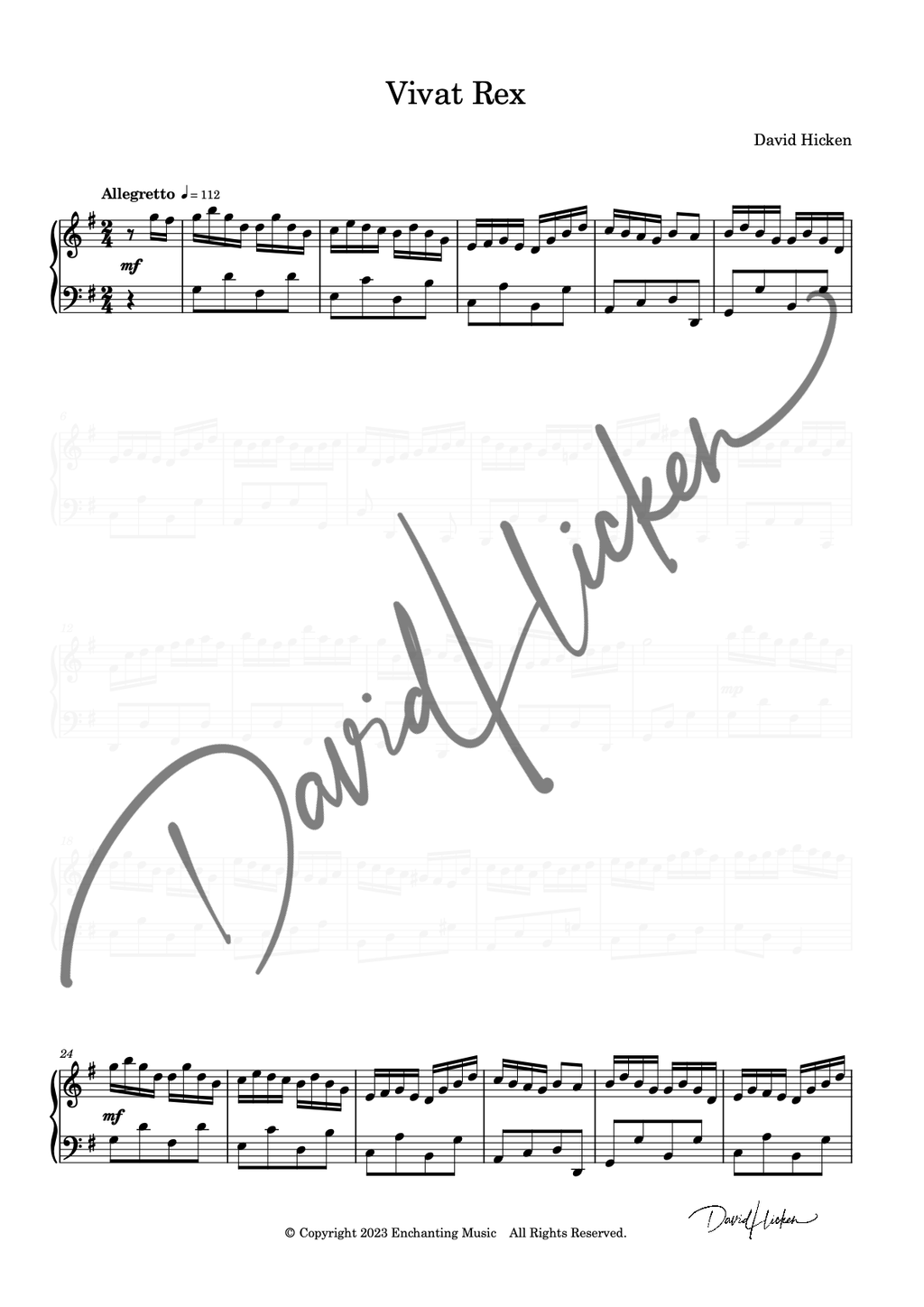 "Vivat Rex" by David Hicken - Sheet Music for Harpsichord/Piano – David ...