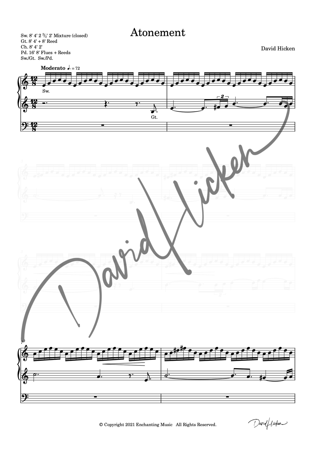 "Atonement" by David Hicken - Sheet Music for Organ – David Hicken Music