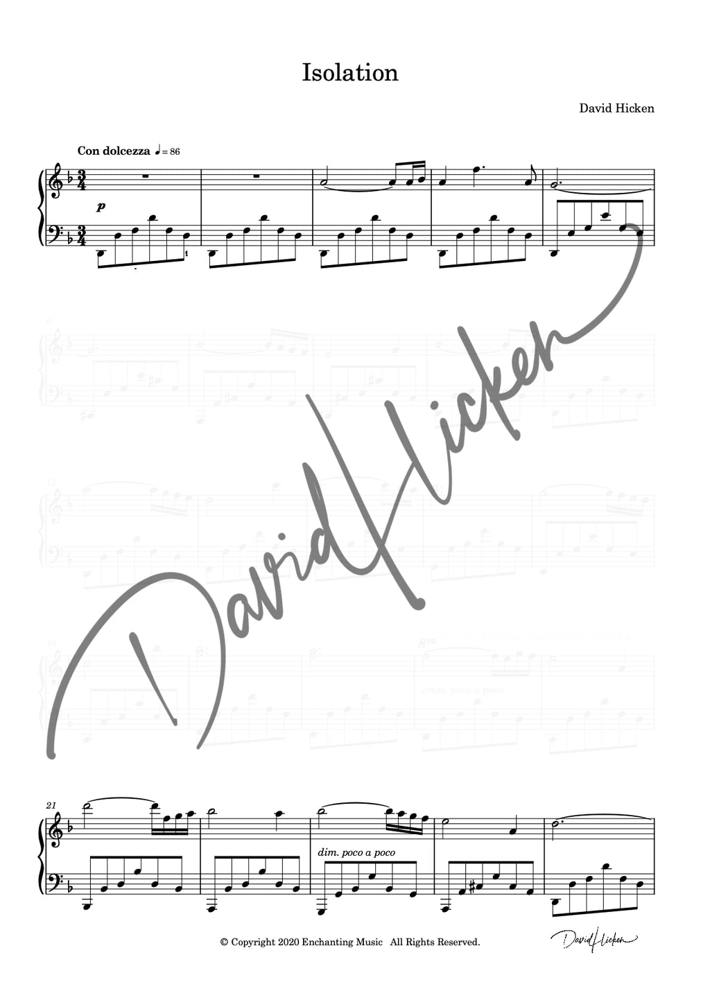 "Isolation" by David Hicken - Sheet Music for Piano – David Hicken Music