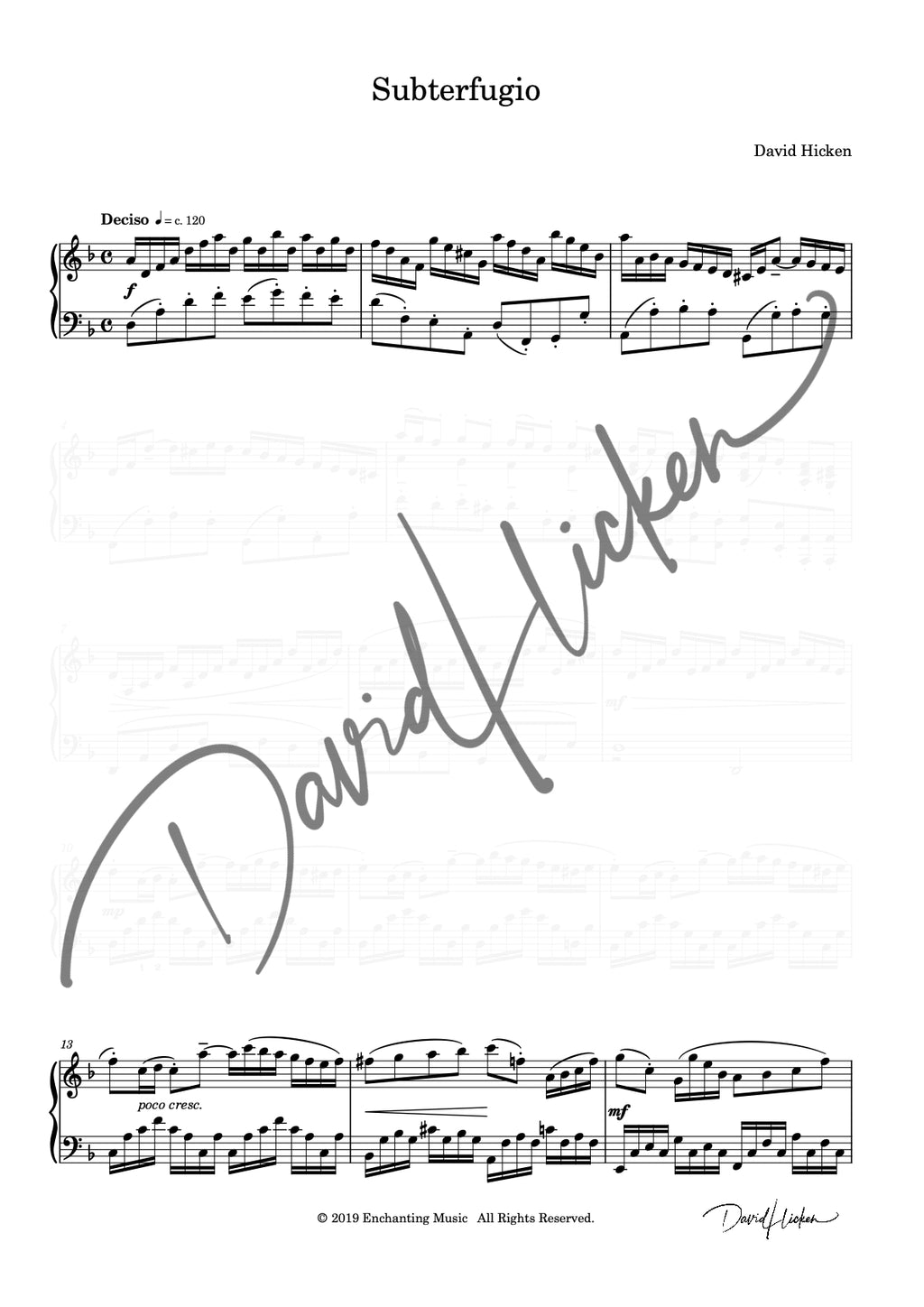 "Subterfugio" by David Hicken - Sheet Music for Piano – David Hicken Music
