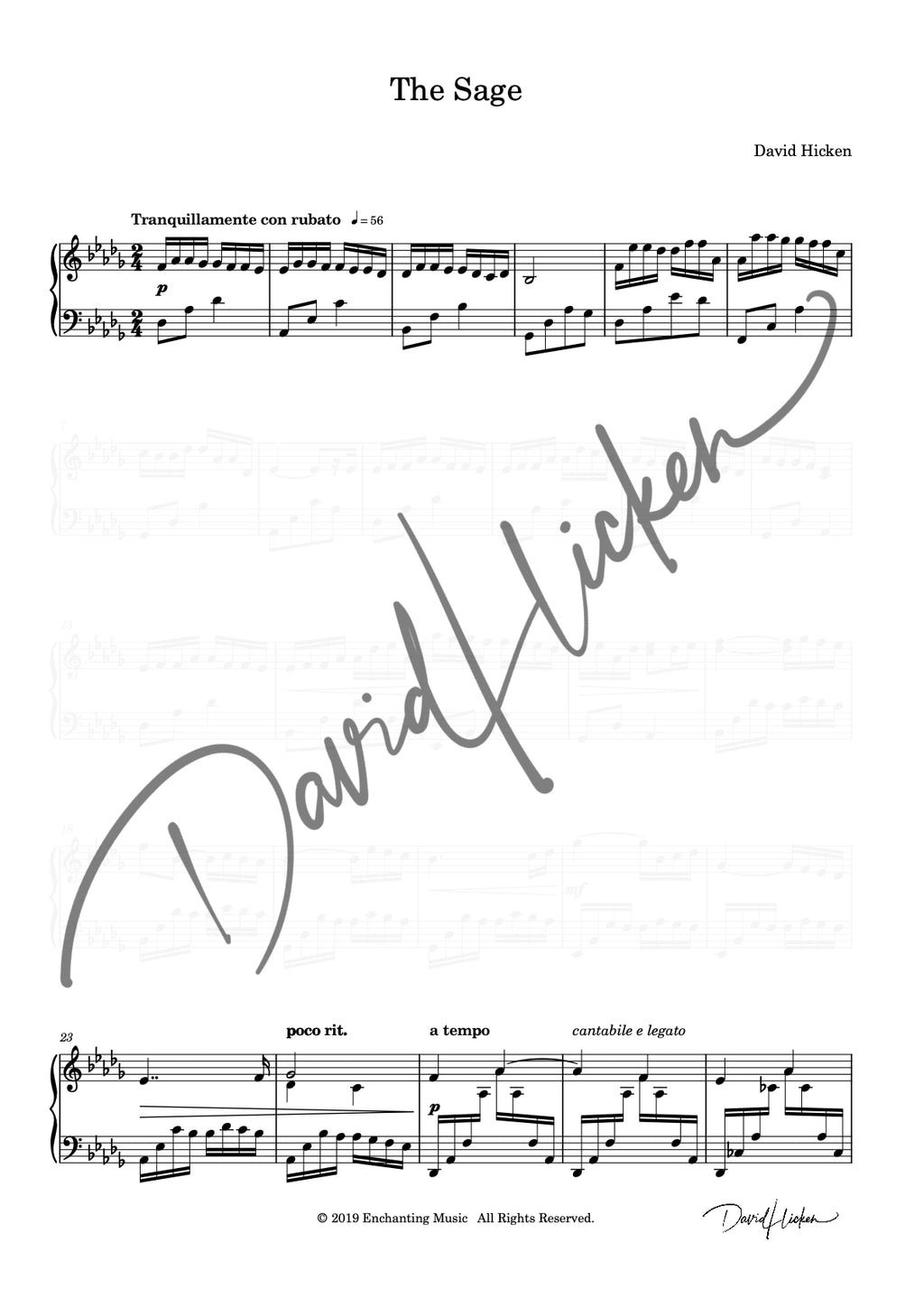 "The Sage" by David Hicken - Sheet Music for Piano – David Hicken Music