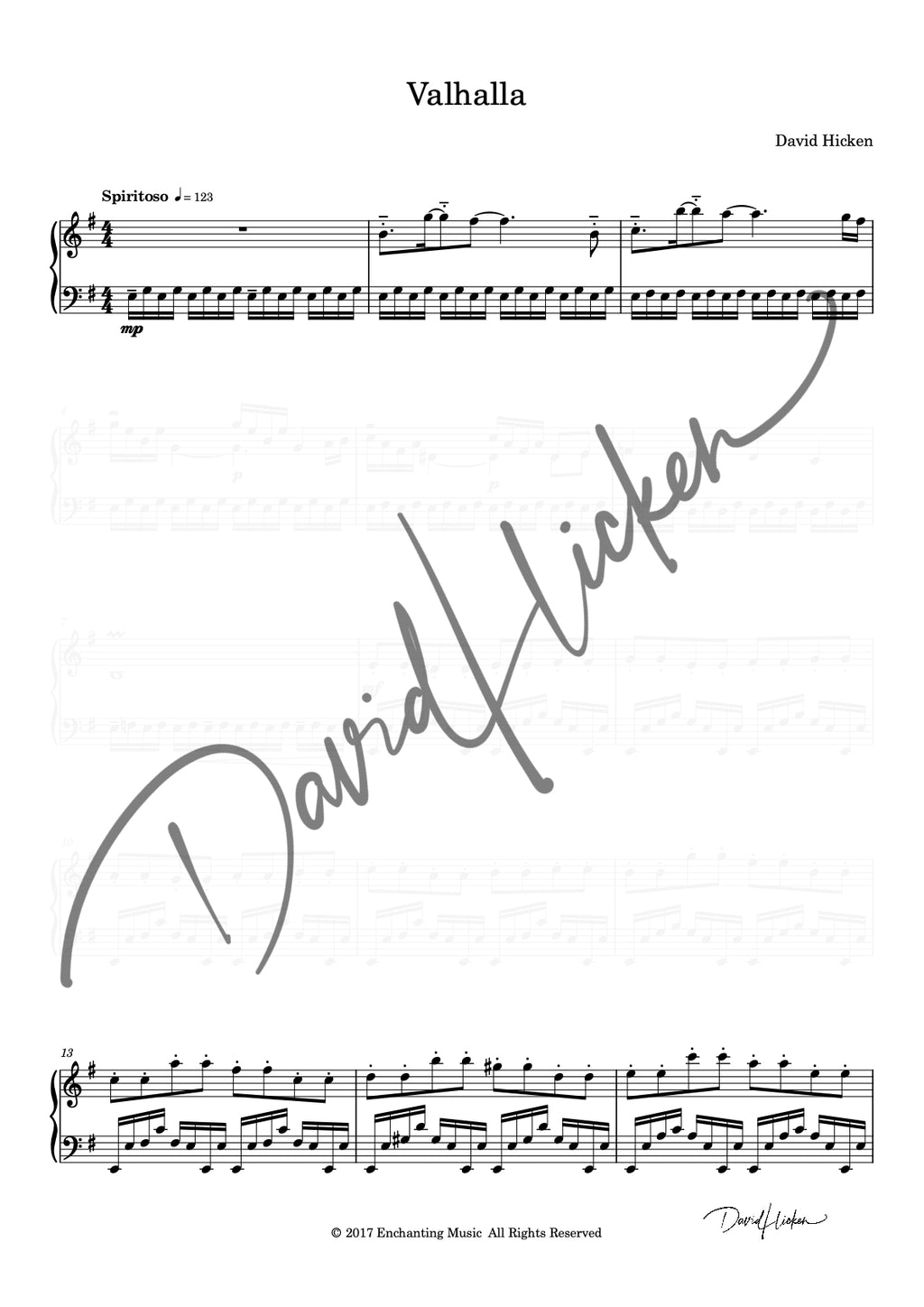 "Valhalla" by David Hicken - Sheet Music for Piano – David Hicken Music